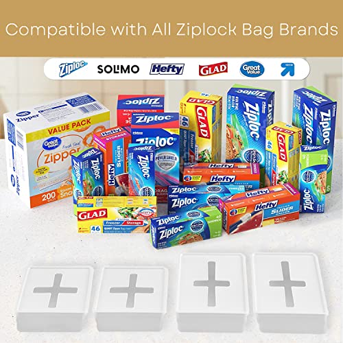 Ziplock Bag Organizer for Kitchen Drawer Pantry, 4 PC Plastic Bag Storage Organizer Container with Openable Top Lids, SuitableĀ for Gallon Quart Sandwich Snack Bags