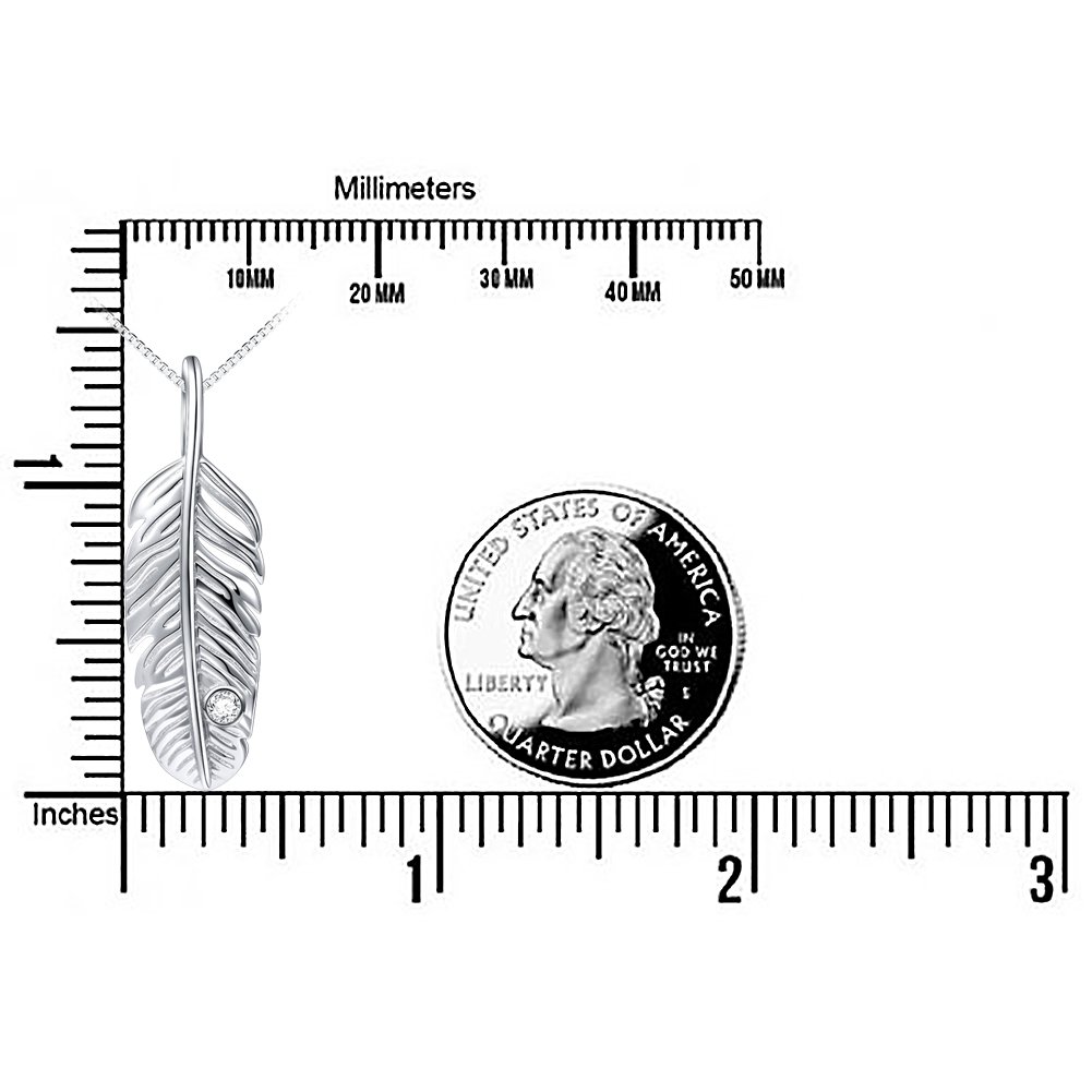 DAOCHONG S925 Sterling Silver Feather Pendant Necklace 18inches Box Chain