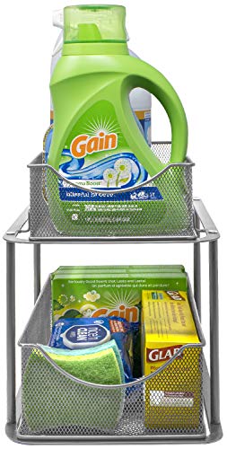 Sorbus 2 Tier Under The Sink Organizer Baskets with Mesh Sliding Drawers —Ideal for Cabinet, Countertop, Pantry, and Desktop, for Bathroom, Kitchen, Office, etc.—Made of Steel (Silver)