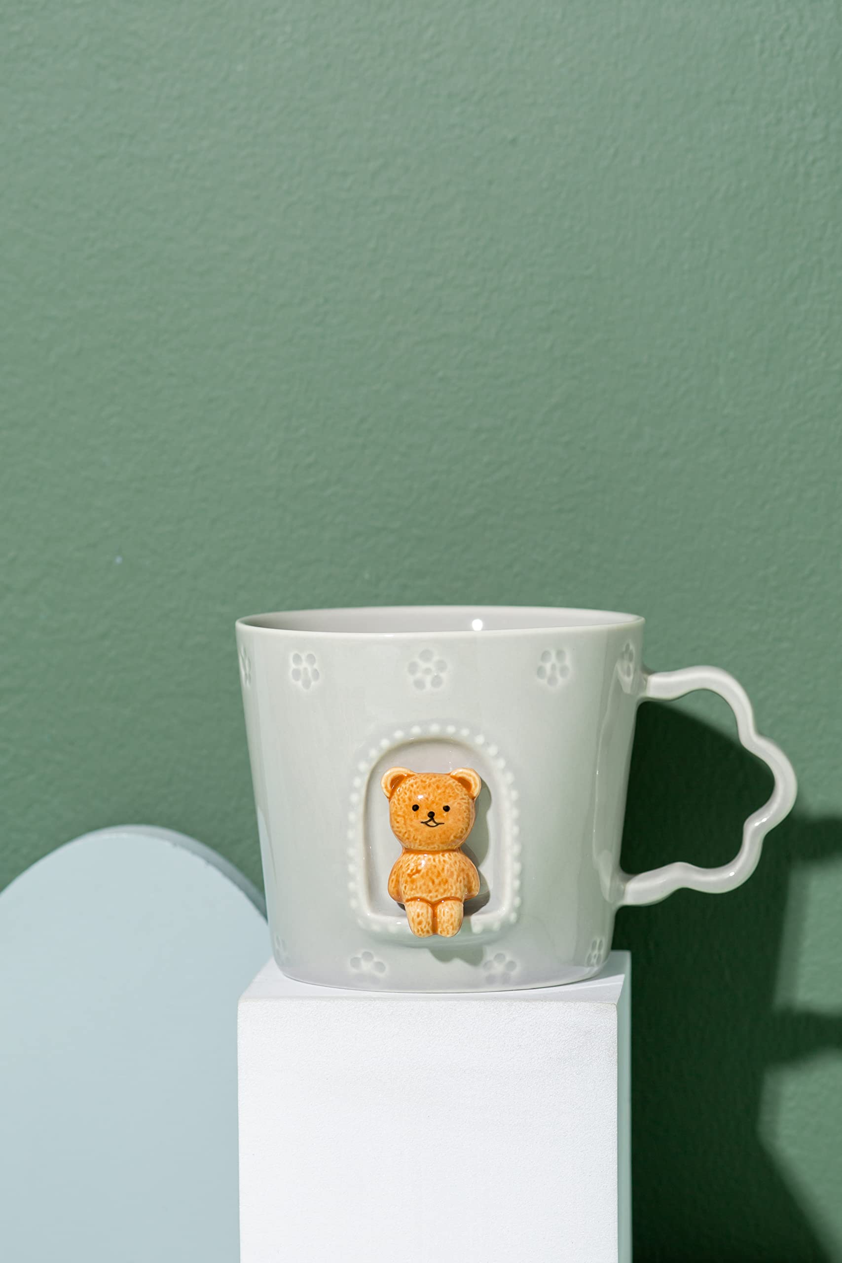 DIHOclub Bear Ceramic Cup Window Animals Mug Cute Cartoon Handmade Figurine Mugs,Holiday and Birthday Gift for Daughter,Son,Kids,9 OZ (Grey)