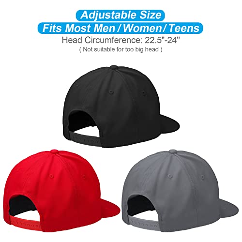 Falidem 3 Pack Snapback Hats for Men, Unisex Baseball Cap, Adjustable Snapback Hat, Cotton Flat Bill Hats for Men, Mens Snapback Hats (Black, Grey, Red)