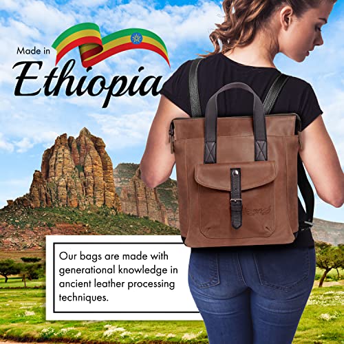 ORNA'S LEATHER ART | Mini SWAN Everyday leather backpack for Women. Practical, Stylish and Spacious Women’s Bag. Real Leather in A Chic Backpack And Contemporary Design (Brown)