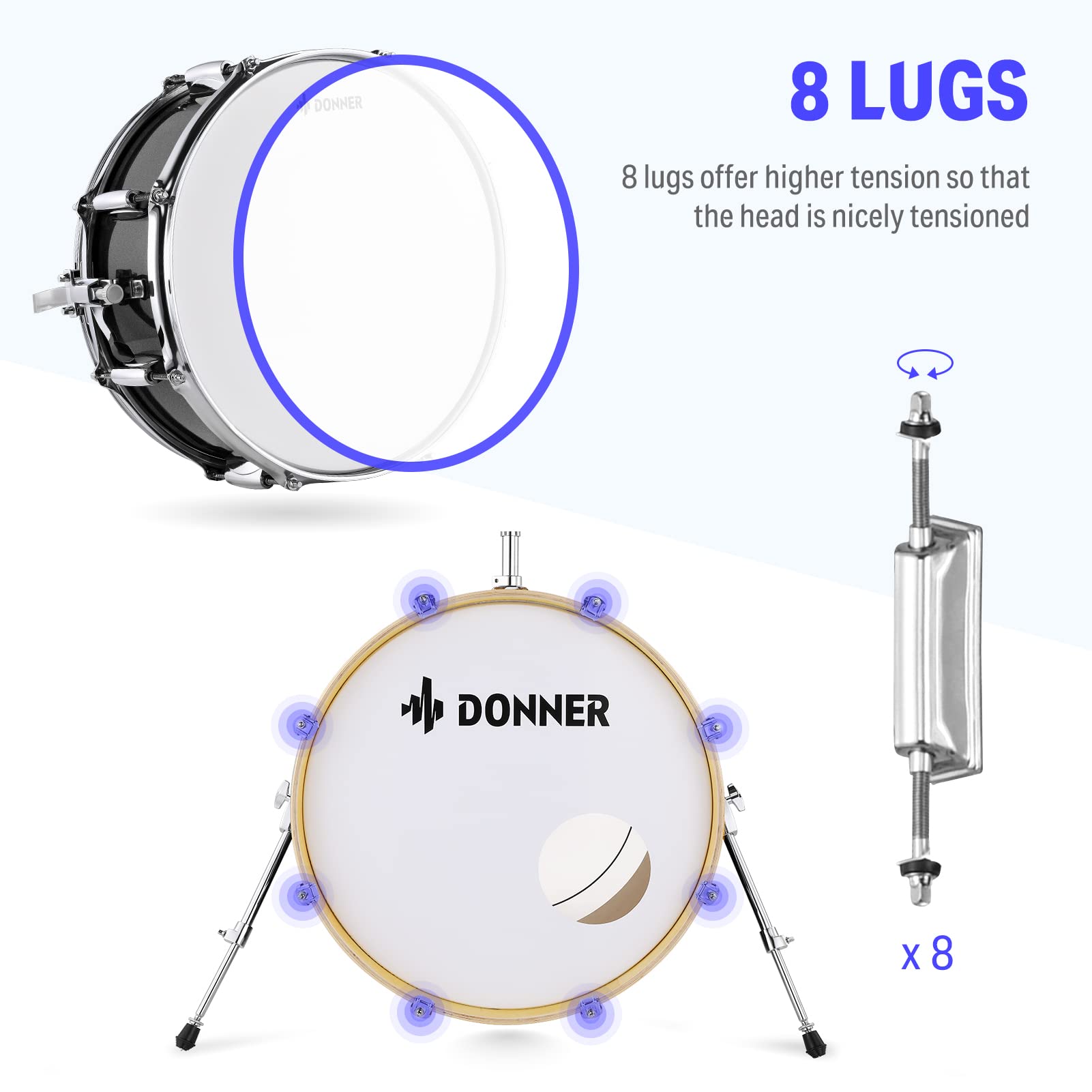 Donner Drum Set Adult with Practice Mute Pad,5-Piece 22 inch Full Size Acoustic Drum Kit for Beginner, Blue- DDS-520