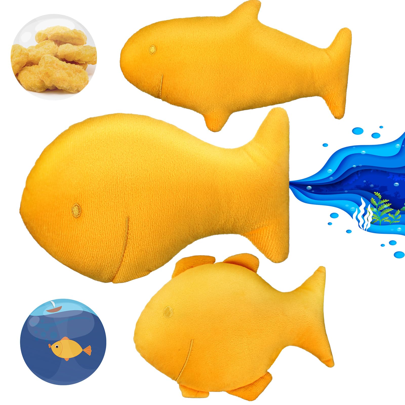 Lineshading 3 Pack 9 Inch Goldfish Throw Pillows Funny Room Fish Decor Chicken Nugget Plush Pillows Food Pillow Decorations for Sofa Chicken Bedroom Plush Toy Fun Home Decor