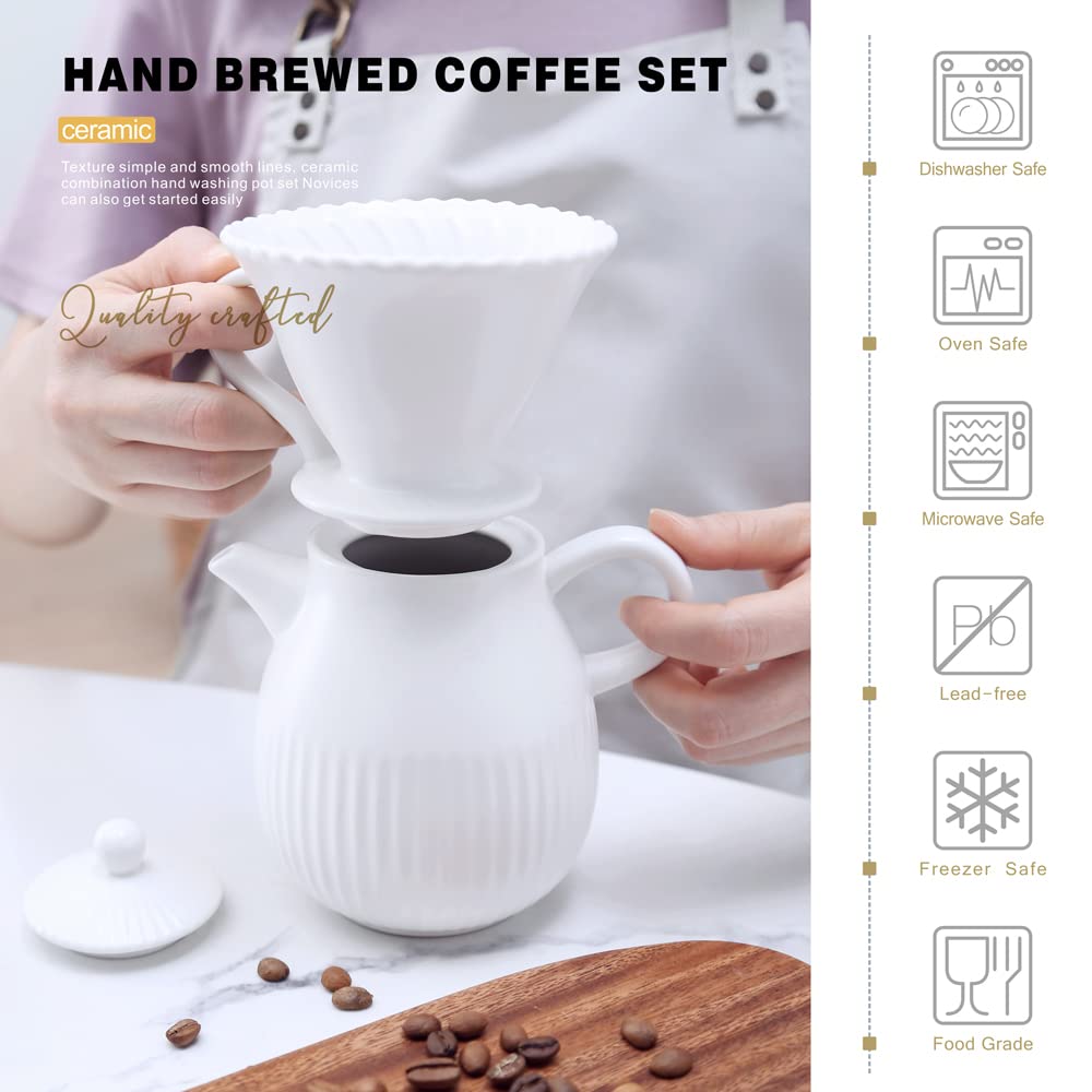 D'ORAMIE Pour Over Coffee Dripper Set ，Maker Ceramic Slow Brewing Coffee Set for Home, Cafe Restaurants Homewarming Gift Easy Manual Brew Maker Gift Strong Flavor Brewer Set
