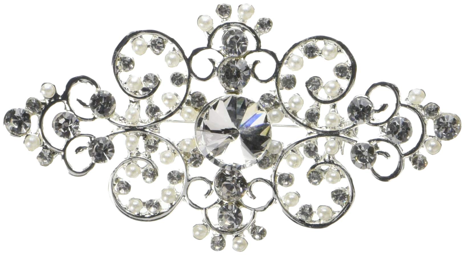 Darice David Tutera Silver Diamond Shape w/Rhinestones & Pearls Swirl Wedding Brooch