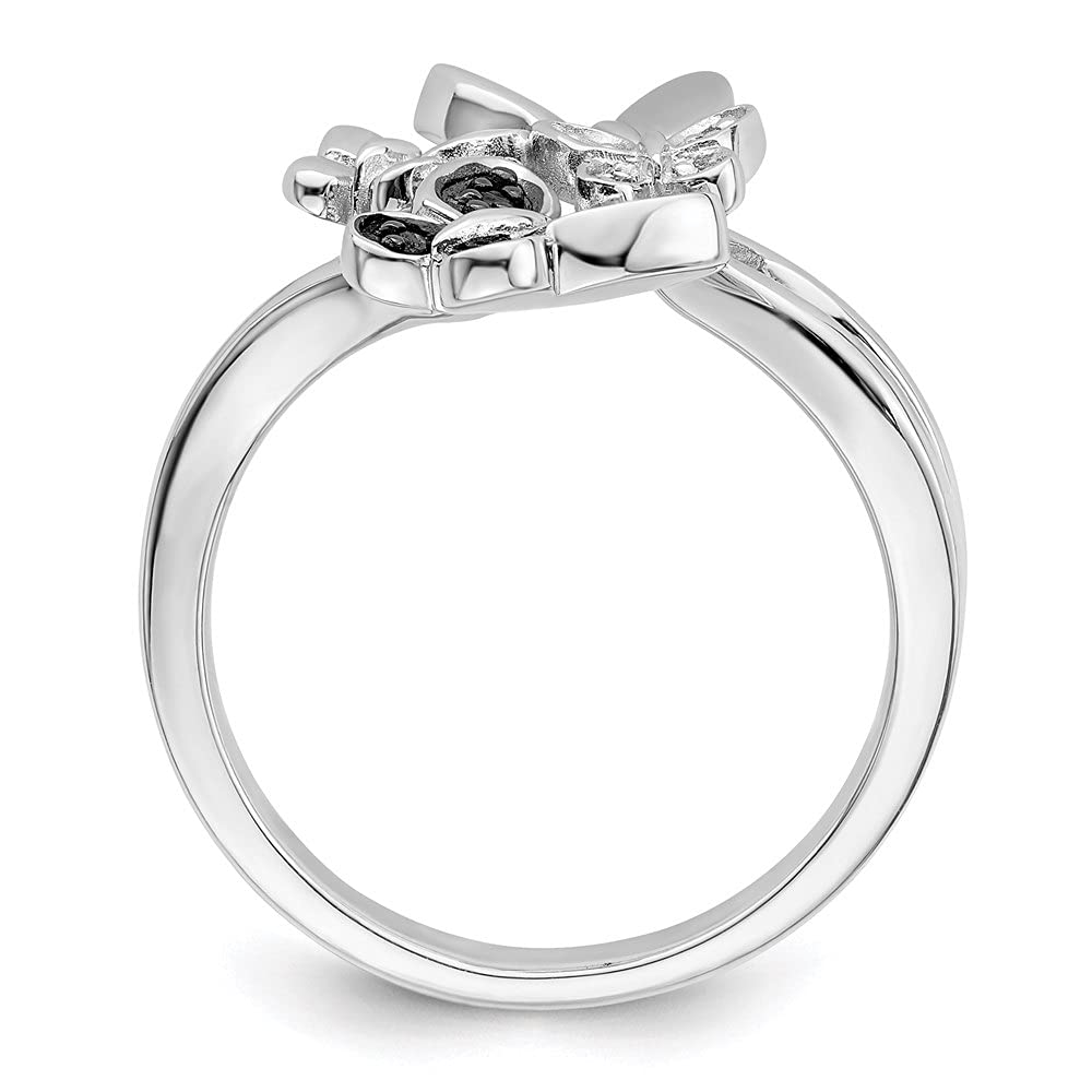 Diamond2Deal 925 Sterling Silver White and Black Diamond Butterfly Ring 7 Size Fine Jewelry for Women (0.05ct)