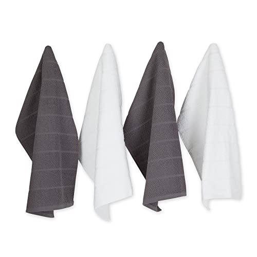 DII Basic Chef Collection, Assorted Terry Kitchen Towel Set, Dishtowel Set, Gray, 4 Piece