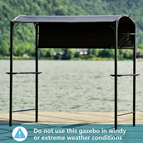 Durx-litecrete BBQ Grill Gazebo with Weather-Resistant Sunshade,7x5 Grill Canopy for Outdoor with Serving Shelf and Hooks, Steel Construction Grill Shelter for Backyard/Patio