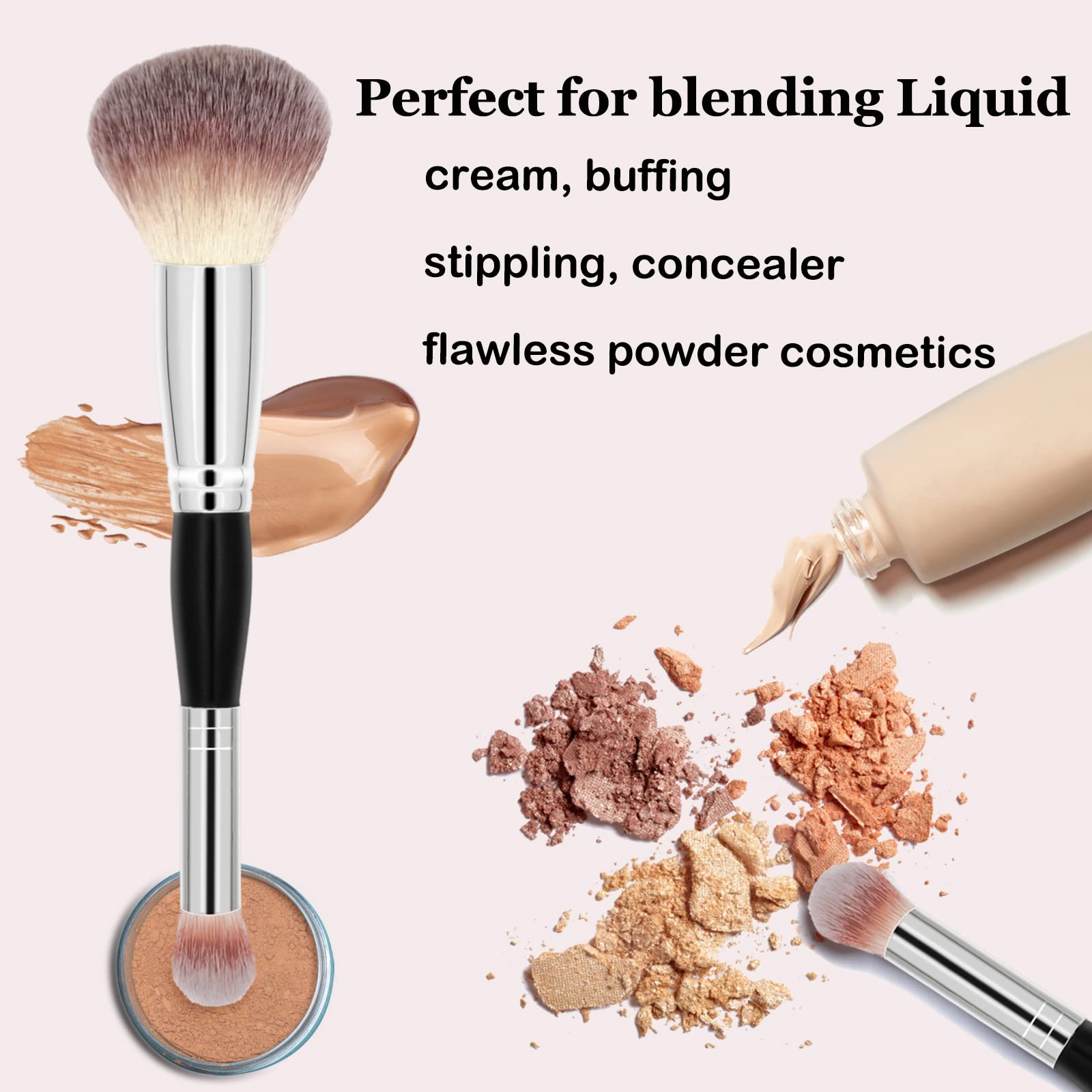 Falliny Double-Ended Makeup Brushes, Large Powder Kabuki Makeup Brush Dual Foundation Concealer Brush for Blending, Blush, Bronzer, Buffing, Flawless Powder Cosmetics