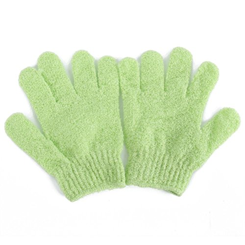 FALOME 2pcs Shower Gloves Exfoliating Mitt Nylon Bath Gloves for Men Women Kids Green