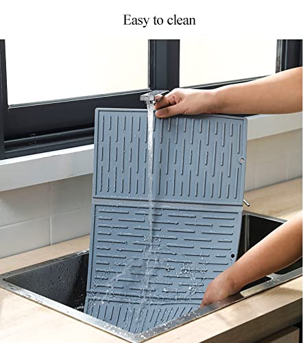 Extra Large Christmas Dish Drying Mat for Kitchen Counter, 24*13 Inch Trifold Food Grade Silicone Drying Mats Countertop, Heat & Cold Resistant (Black)