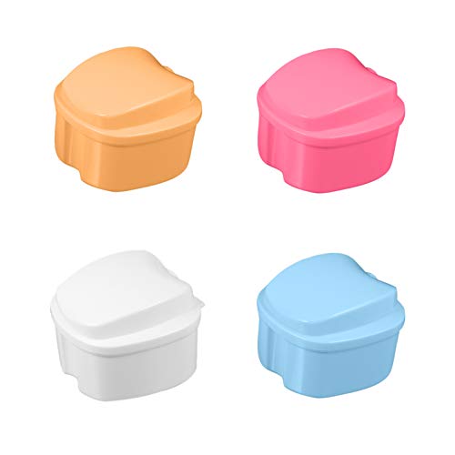 FALOME 4 Pcs Denture Case Denture Cup with Strainer Denture Boxes Dentures Container with Basket for Travel, Retainer Cleaning