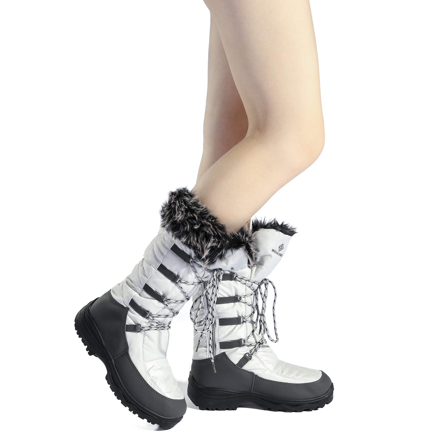DREAM PAIRS Women's Warm Faux Fur Lined Mid-Calf Winter Snow Boots,Size 7,GREY/TAUPE,MAINE