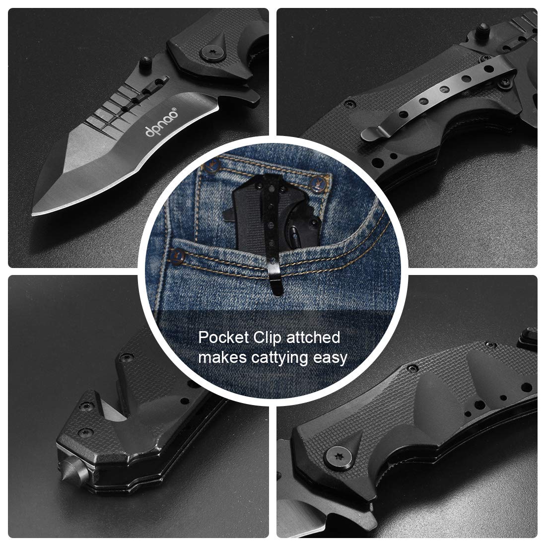 dpnao DP-10 Folding knife Portable Pocket Escape Emergency Survival Glass Breaker Reversible Clip Good for Camping
