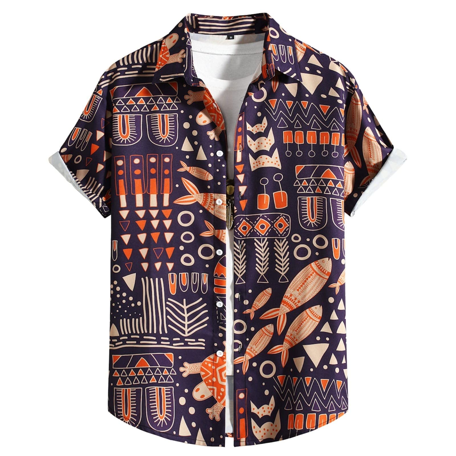 DUOWEI Male Spring and Summer Single Breasted Shirts Casual Print Lapel Beach Short Sleeve Vacation Outdoor Vacation Blue