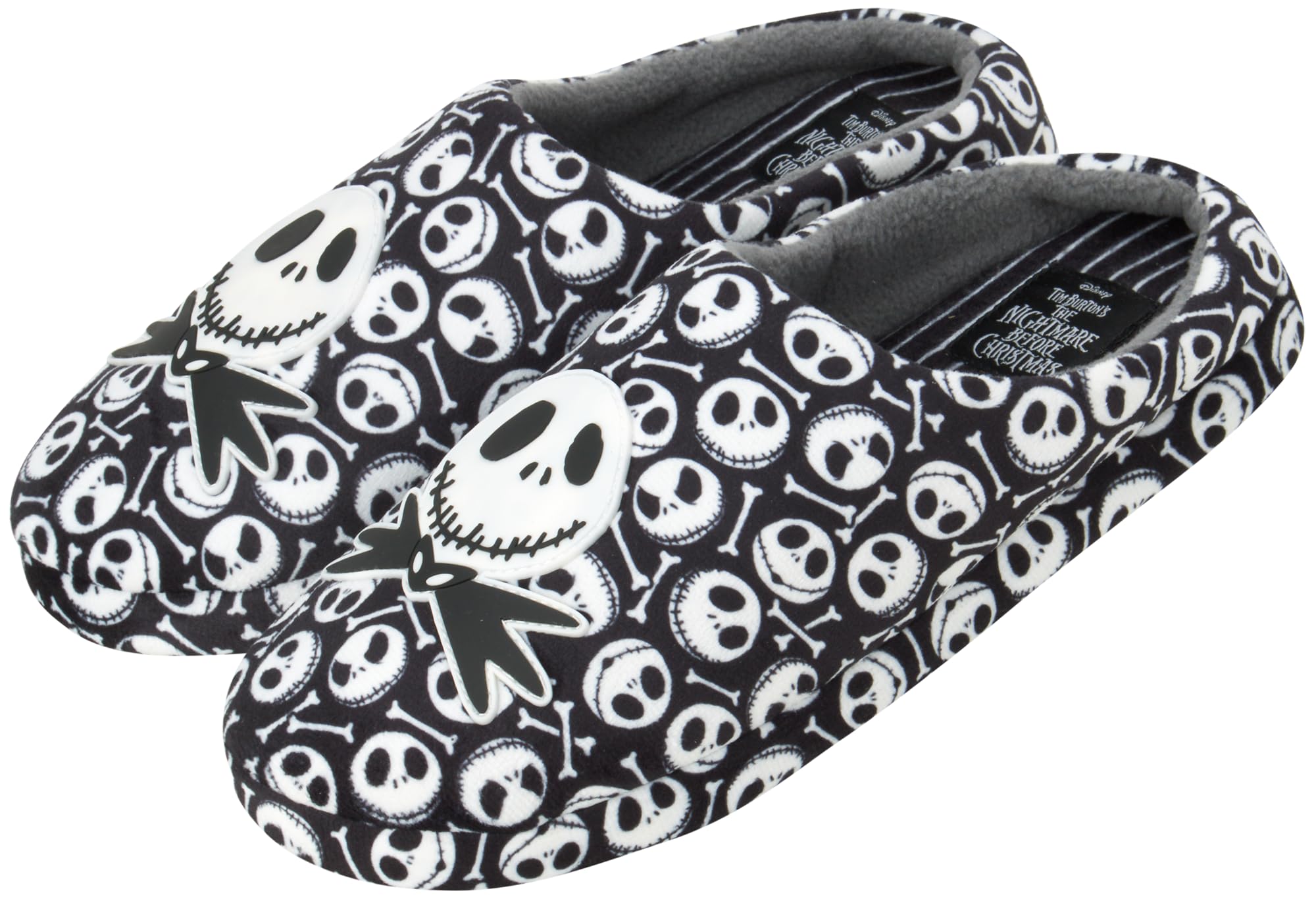 Disney Men's Nightmare Before Christmas Slippers - Jack Skellington Plush Slip-On House Shoe Slides, Size Large-X-Large, Nightmare Black