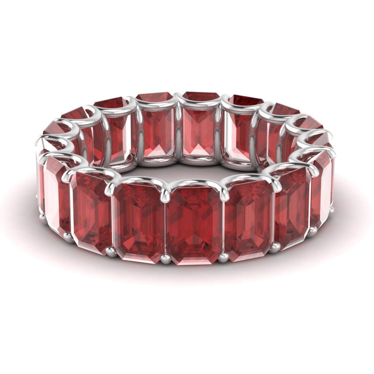 Diamondere Natural and Certified Emerald Cut Garnet Wedding Band Ring in 14k White Gold | 12.45 Carat Full Eternity Ring for Women, US Size 5.5