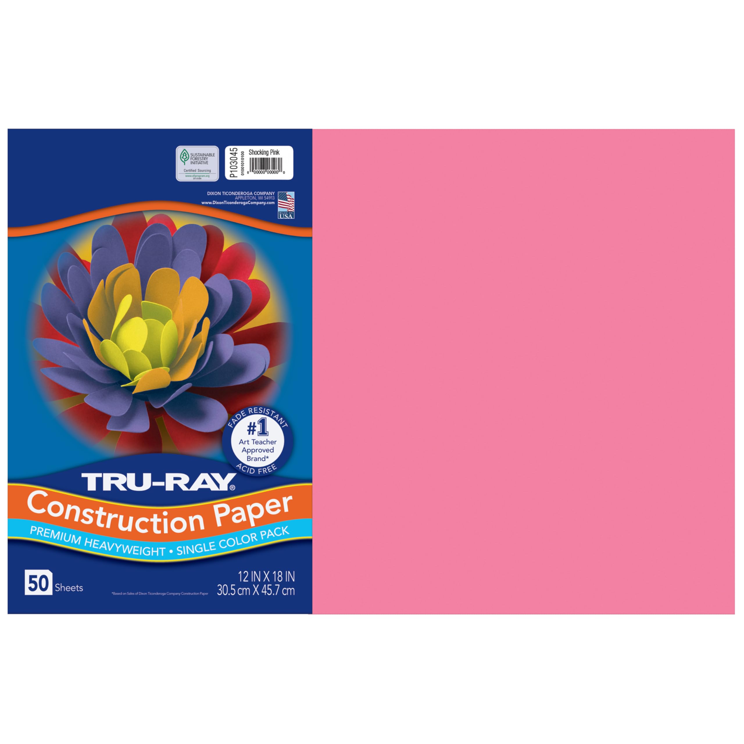Tru-Ray® Construction Paper, 50% Recycled, 12" x 18", Shocking Pink, Pack Of 50