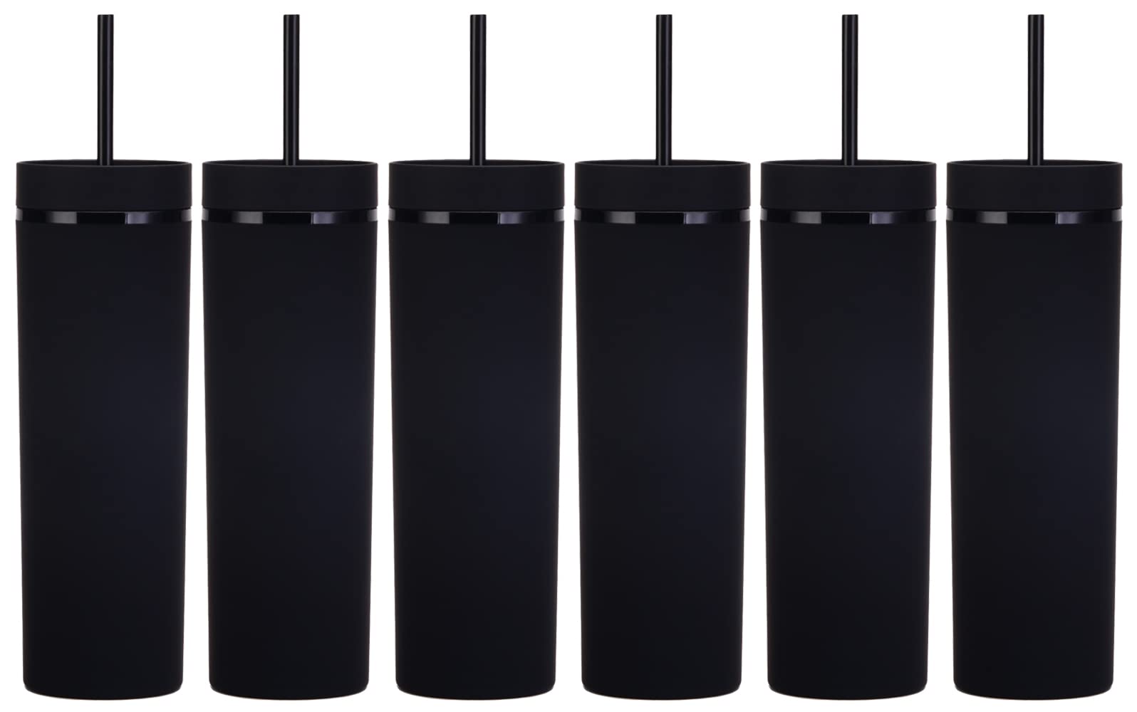 Essasea Matte Black Tumblers with Lids and Straws.16oz Skinny Tumblers Bulk.Double Walled Plastic Acrylic Pastel Tumblers Cups for Iced Coffee Smoothie.DIY Silm Tumblers.