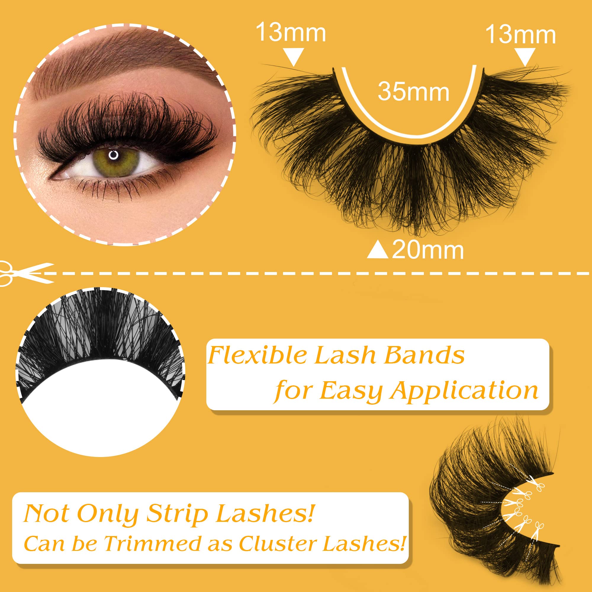 False Eyelashes Fluffy D Curl Mink Lashes 20mm Long Dramatic Fake Lashes 6D Wispy Full Volume Eye Lashes 6 Pairs by Pleell