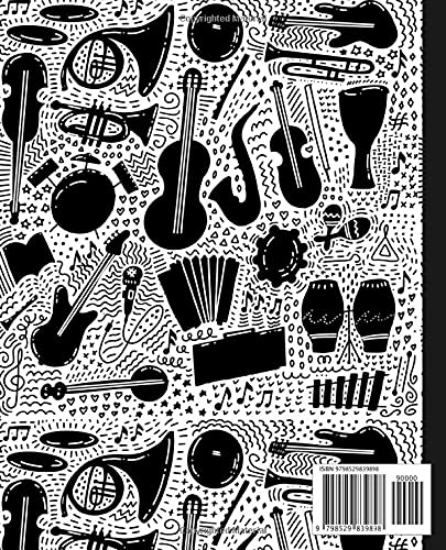 Music On Black Composition Notebook: Beautiful Wide Blank Lined Workbook for Kids Girls Boys Students Teens Home School and College