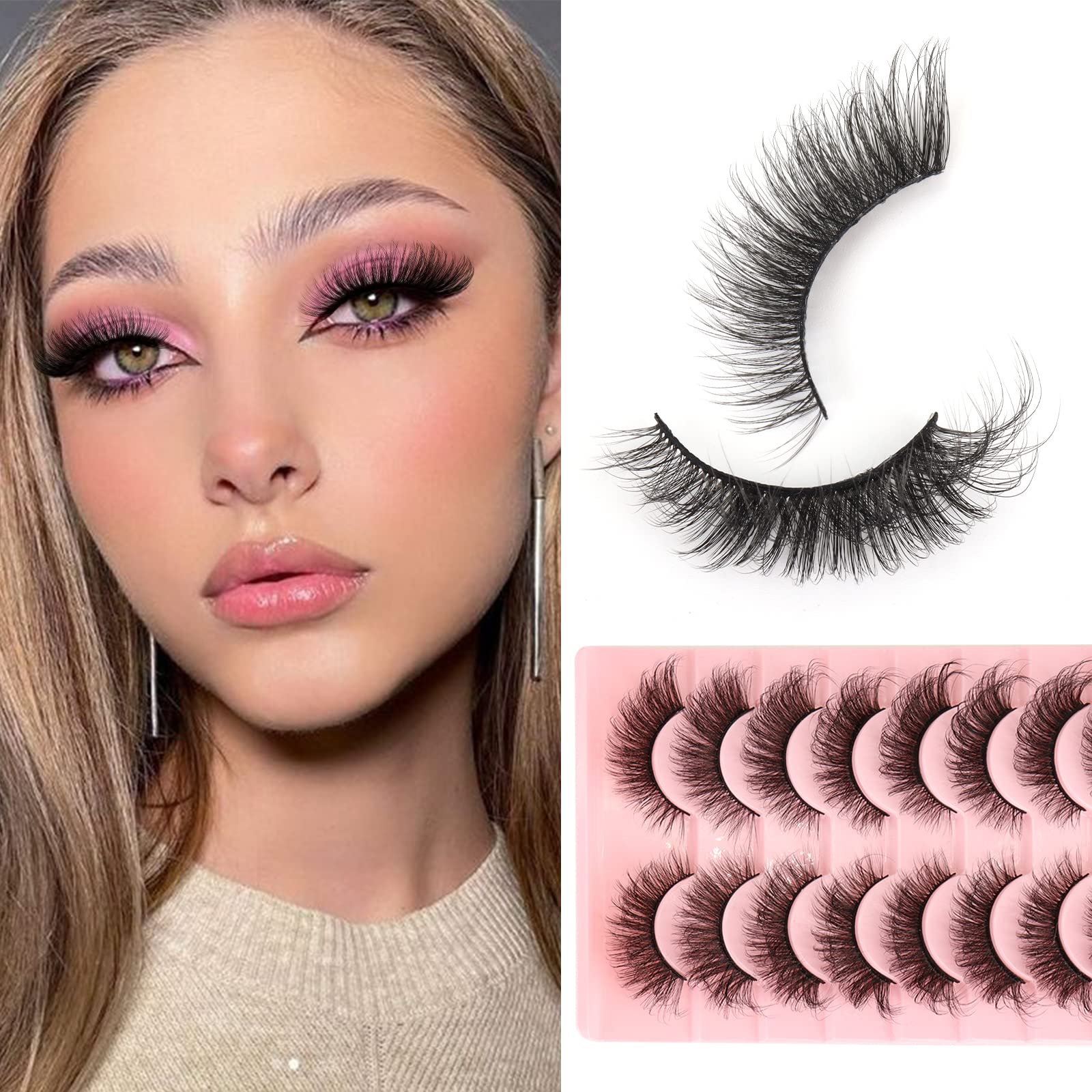 False Eyelashes Mink Lashes Clear Band Fluffy Curly Cat Eye Lashes Look Like Eyelash Extensions MilyBest Fake Eyelashes Lash Strips Pack