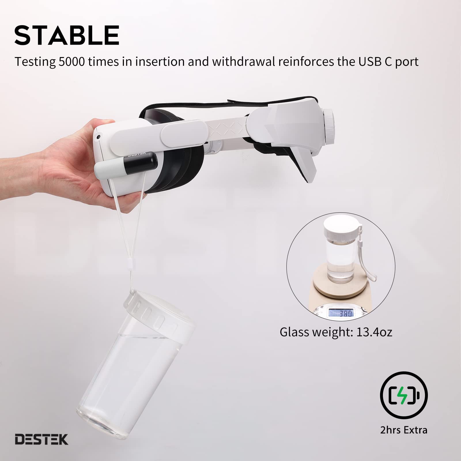 DESTEK 4500mAh & 5V/2A Fast Charging Battery Pack Compatible with Oculus/Meta Quest 1/2/Pro, Extra 2hrs Playtime, Battery Extender Compatible with Elite Strap, VR Accessories