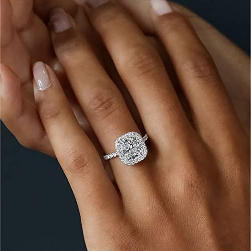 Exquisite Full Diamond Ring for Women Engagement Ring Jewelry Valentine's Day, Mother's Day, Christmas, Wedding (Silver, 6)