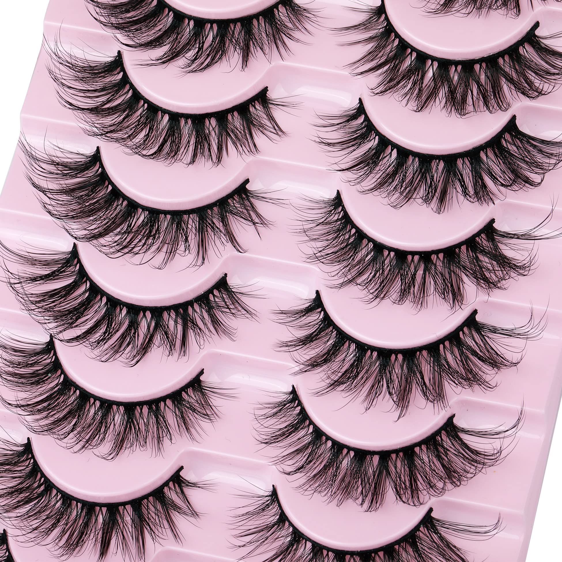 False Eyelashes Natural Mink Lashes Wispy Fluffy Cat Eye Lashes Soft 8 Pairs Eye Lashes Pack by Pawotence