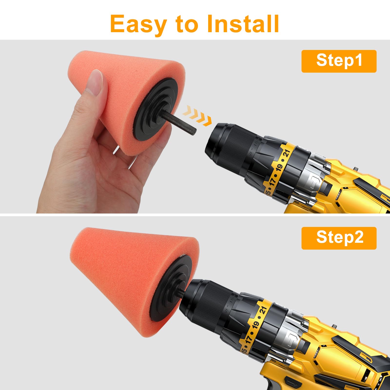 Linkstyle 6PCS Car Wheel Hub Drill Buffing Sponge Pads Kit, 3 inch Shank Polishing Pads for Wheel Hub Cleaning, Auto Cone Metal Polish Buffing Polishing Ball