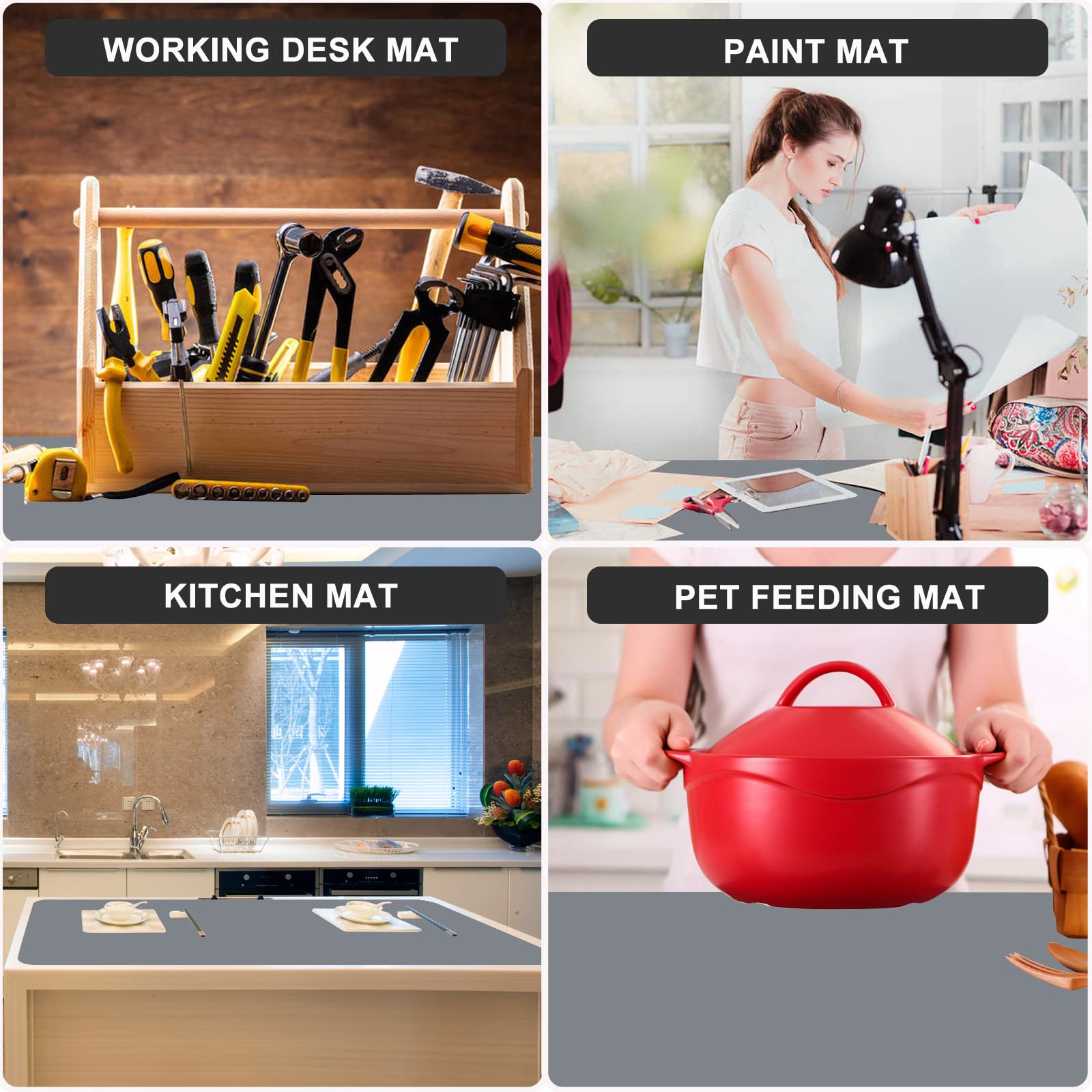Extra Large Silicone Mats for Kitchen Counter 47"x23.6β, Largest Heat Resistant Mat, Nonslip Waterproof Silicone Mat, Multipurpose Countert Protector Mat, Baking Mats, Pastry Mat, Place Mats, Gray