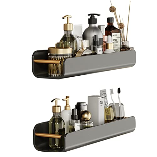 LARRO Bath Shelf Black Wall Mounted Shower Organizer No Drilling Shampoo Holder for Shower Adhesive Space Aluminum For Toilet Kitchen,A1 Tier ( Size : A2 floor )