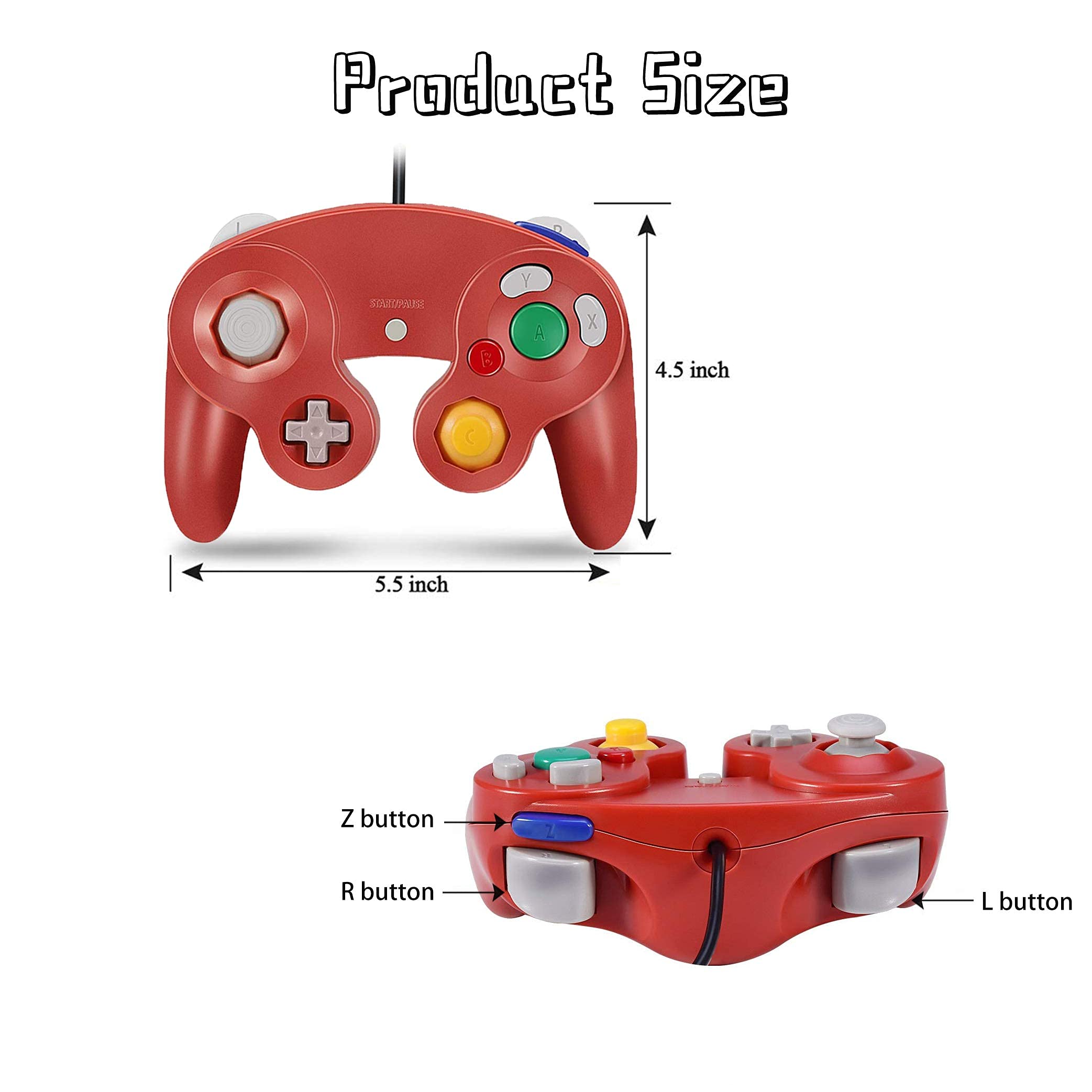 Controller Replacement for Gamecube Controller, GALGO Classic Wired Controller for Wii Nintendo Gamecube (Blue & Red-2Pack).