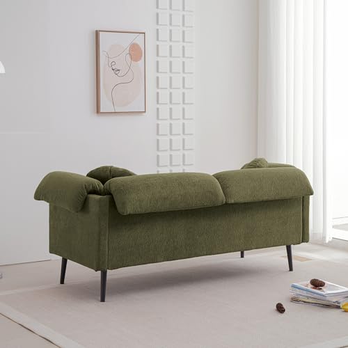 Familymill 68.5" Modern Lamb Wool Sofa Couch with Button Tufted Decorative Two Throw Pillows for Small Spaces (Emerald)