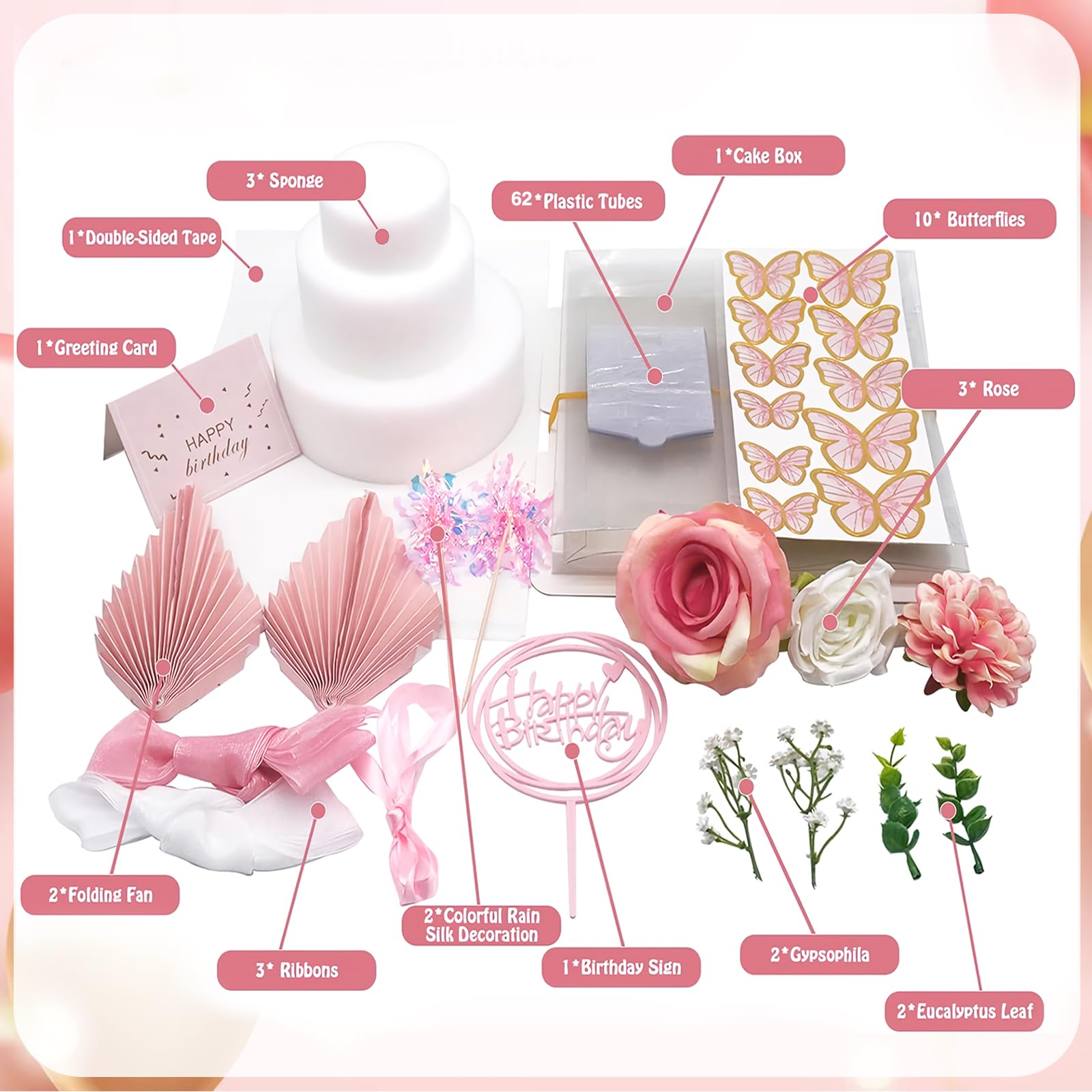 Gifting Cash Gift Boxes,Happy Birthday Day Money Gift Box,Money Flower Cake Fake Cake Gift Box,DIY Surprise Birthday Gift Box,for Birthday/Valentine's Day Unique Surprise Gift(Pink-three tier)