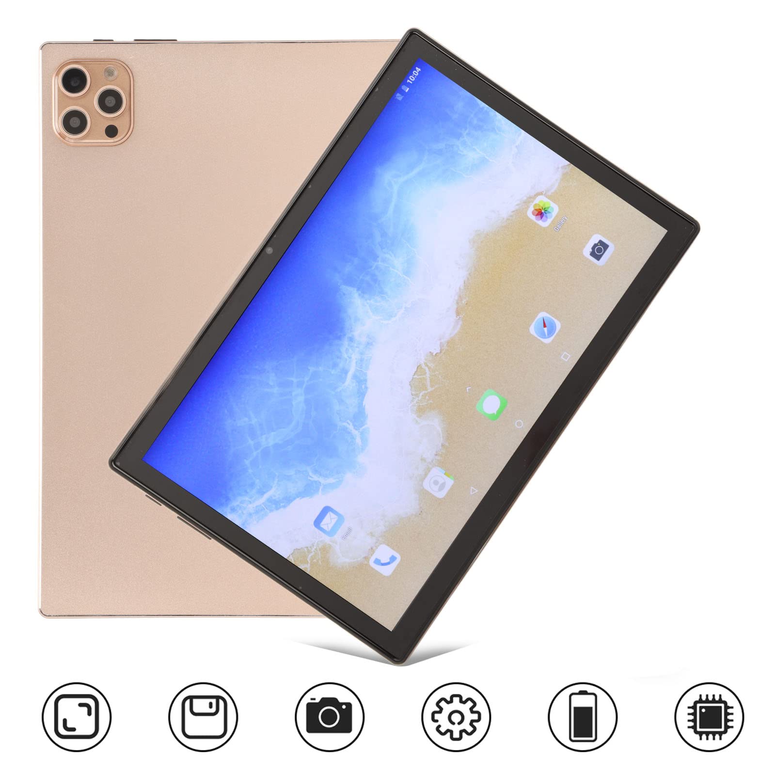 HD Tablet, 10in 1920x1200 IPS Gold Tablet 4G Calling 2.4G 5G Dual Band WiFi 6GB 128GB Tablet Built 8800mAh Large Capacity Battery PC 100 to 240V