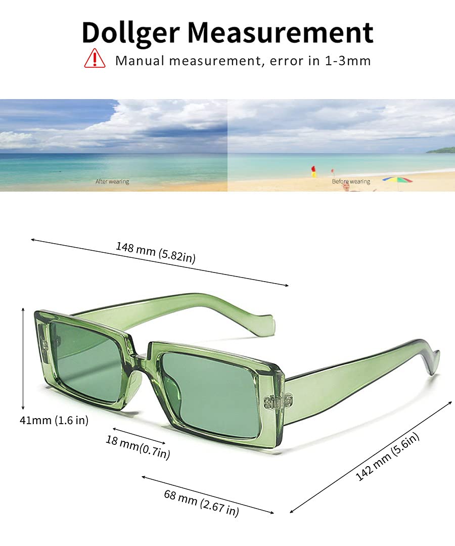 Dollger Retro Rectangle Sunglasses Women Men Sunglasses Trendy 90’s Vintage Shades Unisex Square Thick Frame Glasses UV Protection Green