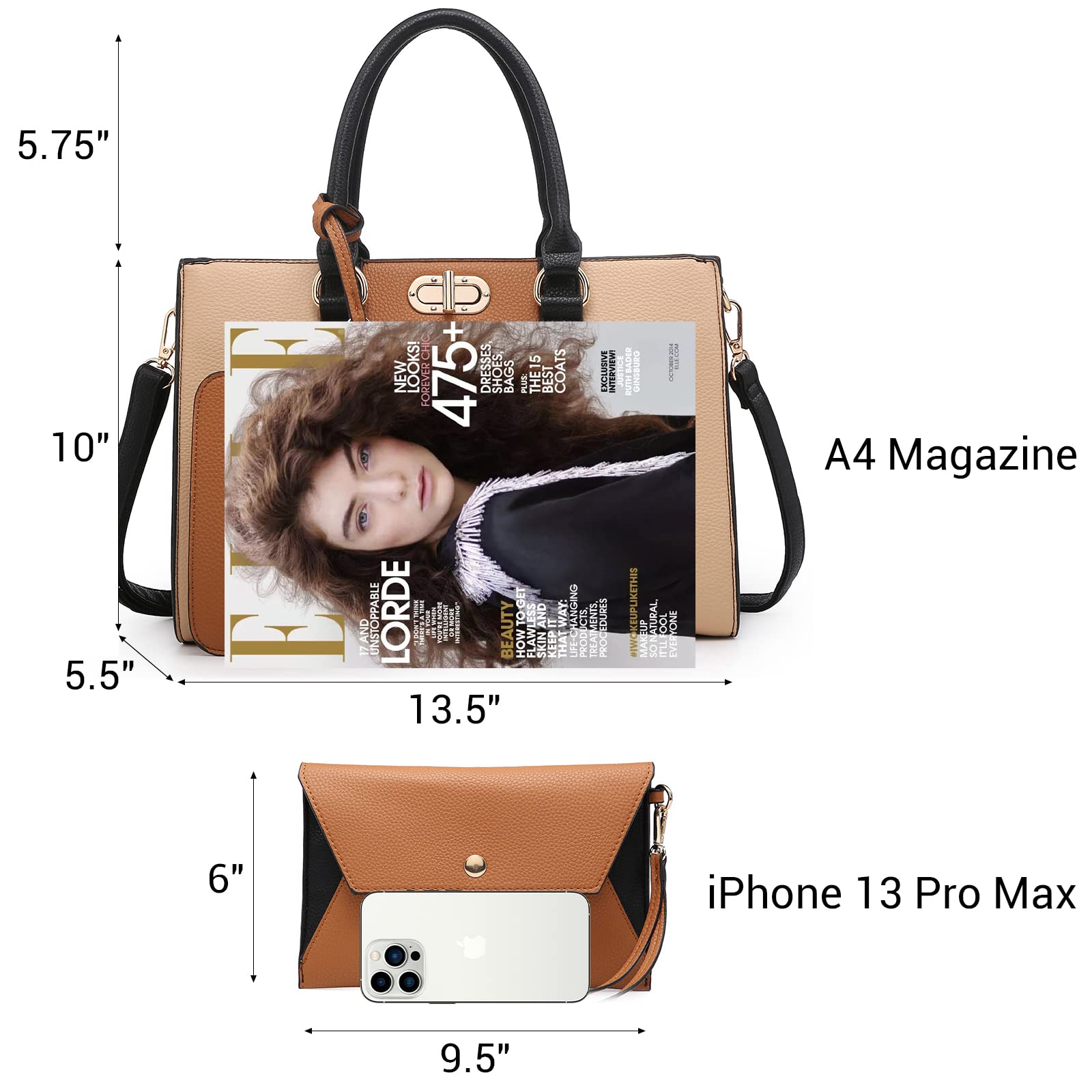 Dasein Women Handbags Top Handle Satchel Purse with Matching Wallet Set 3Pcs (Brown/Beige)