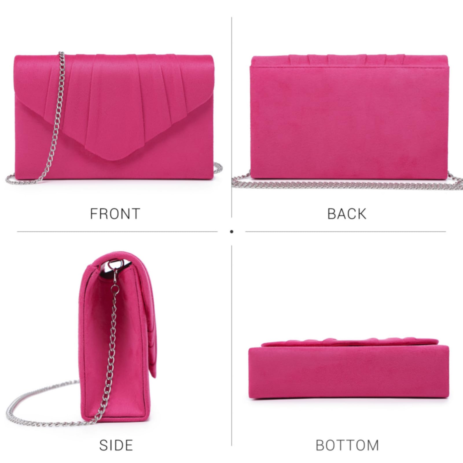 Dasein Womens Evening Bag Velvety Pleated Envelope Clutch Handbag Wedding Party Bridal Purse (Rose)