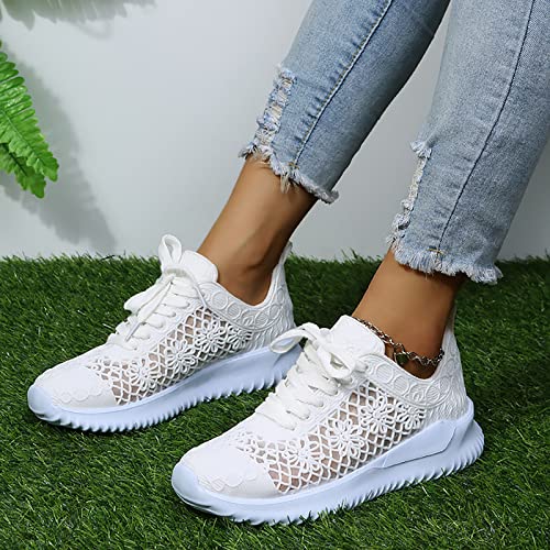 FASDNENDYS Women Lightweight Running Shoes Athletic Walking Light Weight Biking Shoes White