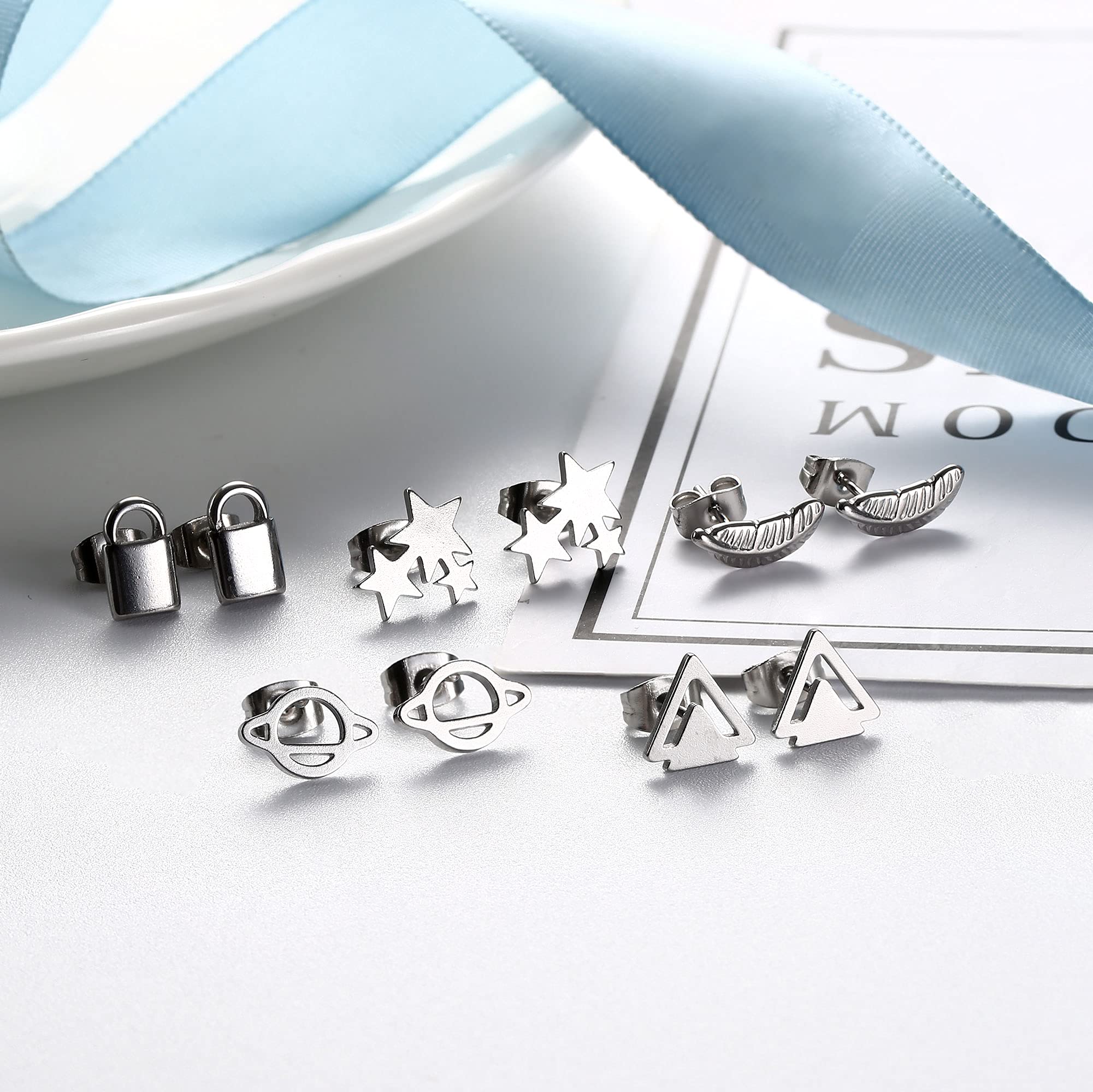 DOLOTTA 20 Pairs Surgical Steel Stud Earrings Set for Women Dainty Earrings Small CZ Heart Moon Star Geometric Stud Earrings Tiny Stud Earrings for Women