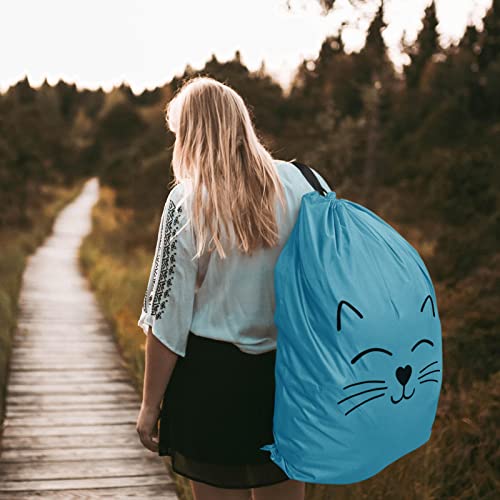 Laundry Bag with Cute Cat Face Pattern, Laundry Bags Extra Large Heavy Duty, Cat Canvas Laundry Bag with Strap, Dirty Laundry Travel Bag, Easy Fit Laundry Hamper or Basket, Cat Lover Gifts for WomenâŚ
