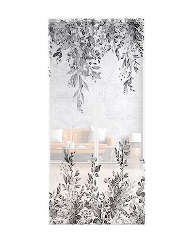 ZOE GARDEN Grey Eucalyptus Magnetic Screen Door for Sliding/Single/French Doors, Self Sealing Magnets Patio Door Screen Heavy Duty Mesh Curtain, Fall Leaves Country Rustic Chic Flower