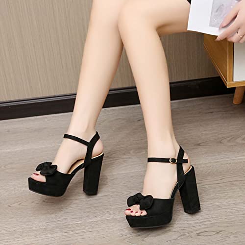 FASDNENDYS Womens Shoes Summer Casual Sandals Buckle Band Fish Mouth Bow Thick Heel High Heel Sandals Tan Prom Heels