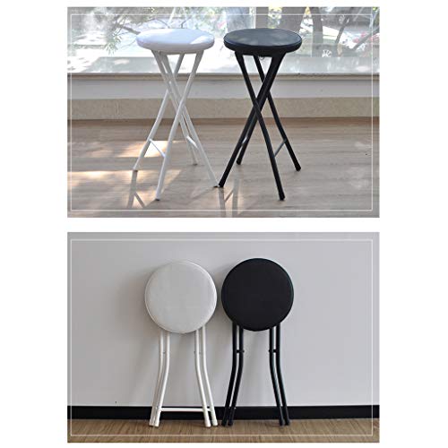ZYLEDW Home Folding Stool β Heavy Duty 19/24 Inch Collapsible Padded Round Stool with 300 Pound Capacity for Dorm, Rec Room or Gameroom - Black/White/Brown