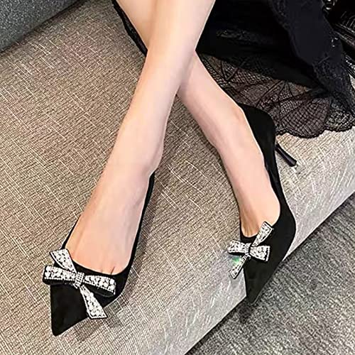 FASDNENDYS Women's Shoes Fashion Solid Color Suede Pearl Bow Pointed Toe Thin Heel Casual Shoes Open Toe High Heel
