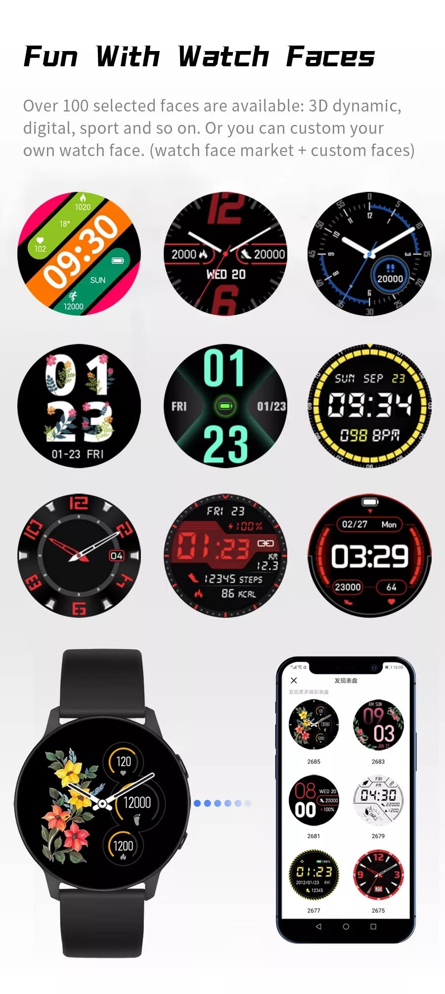 Smart Watch 2022 for Woman and Men, 1.28 ich Full Screen Touch, Activity Trackers Compatible iOS/Android, IP68 Waterproof, Black 1.28 inch VMX1 0