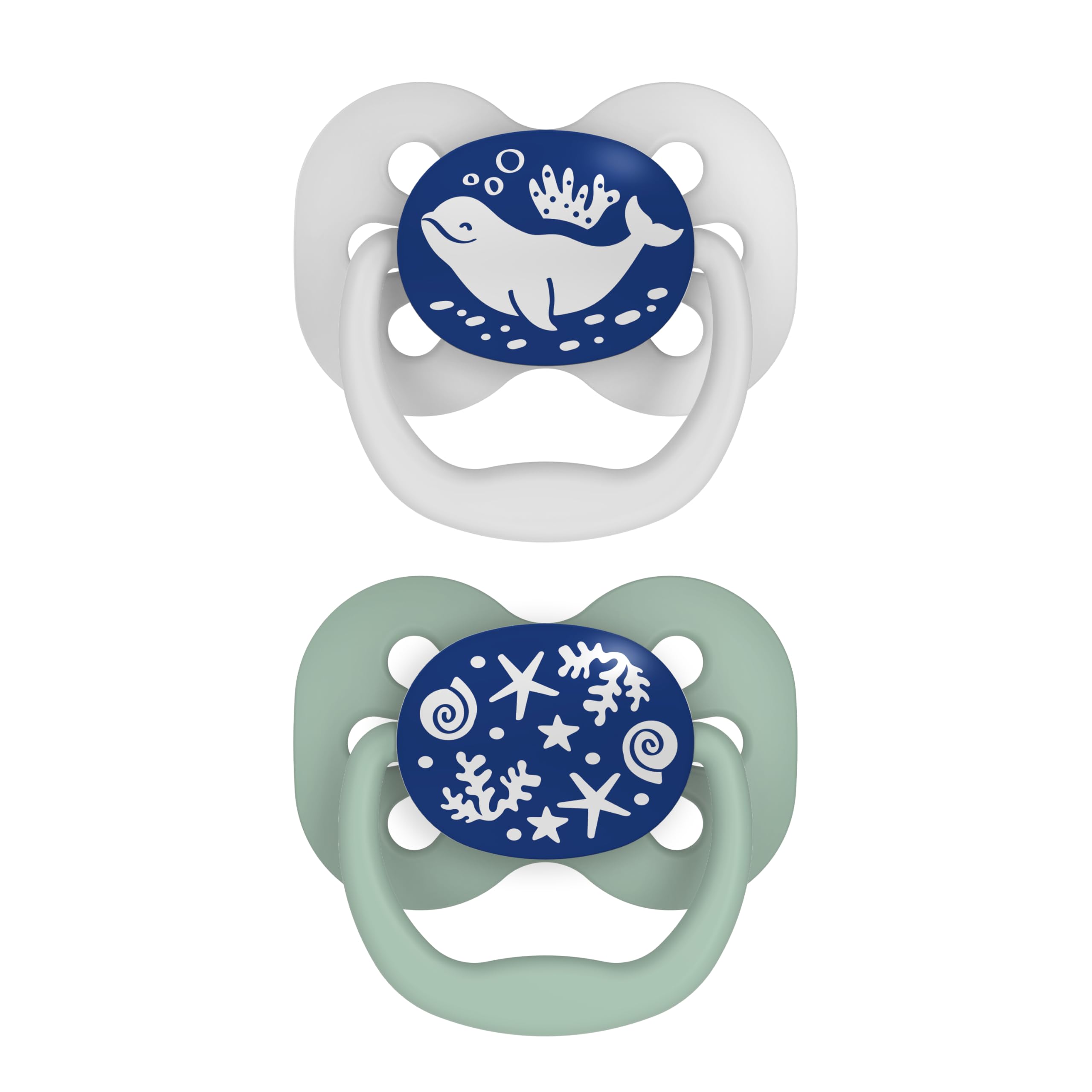 Dr. Brown’s Advantage Glow-in-the-Dark Pacifier, 100% Silicone Baby Paci Symmetrical Soother, 0-6m, BPA free, Blue, 3 Pack