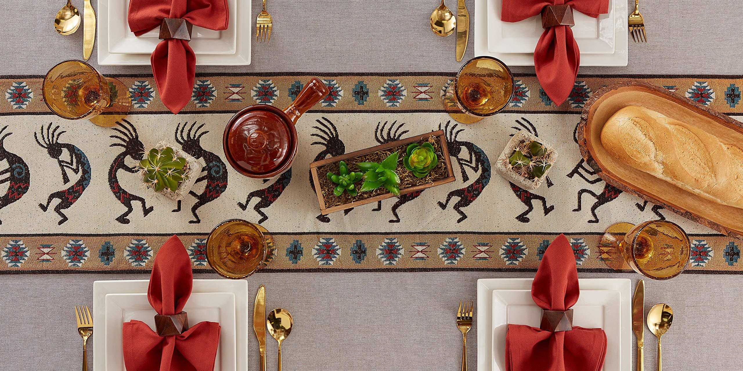 DII Tabletop Collection, Southwest Hacienda Stripe, Table Runner, 13x72, Kokopelli Tapestry